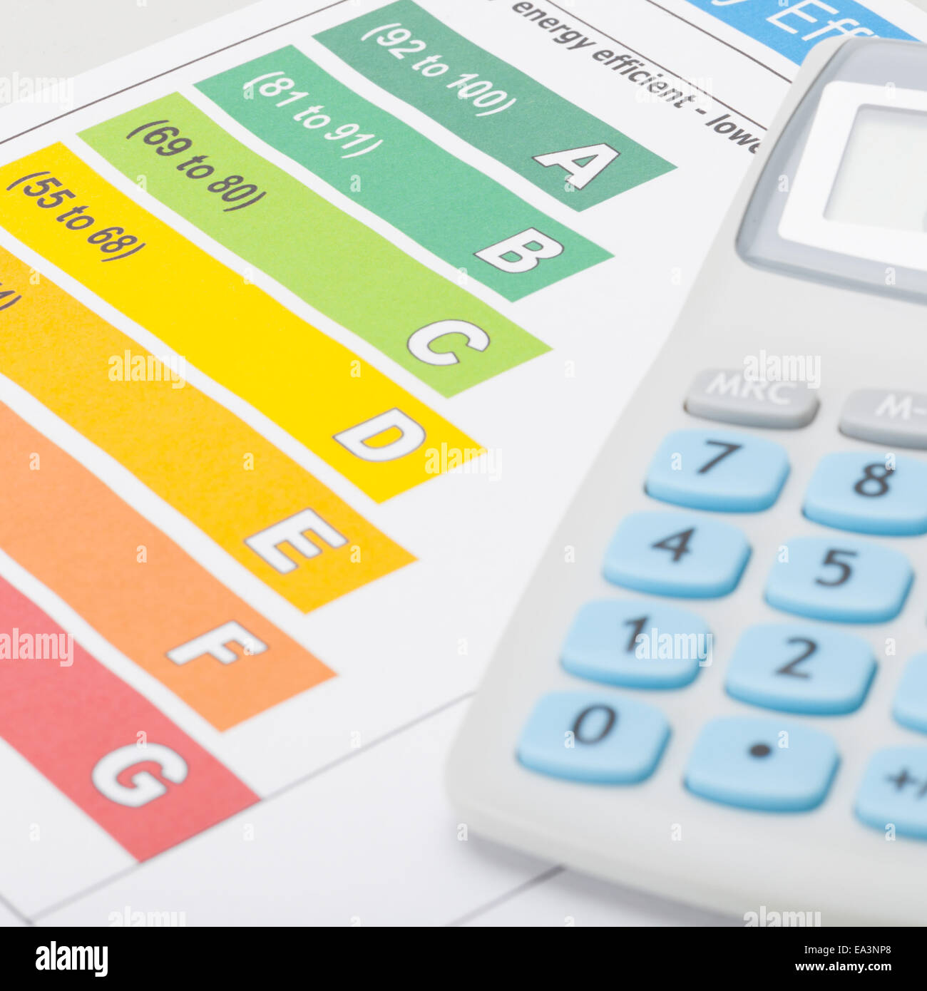 Energy efficiency chart with calculator near it Stock Photo - Alamy