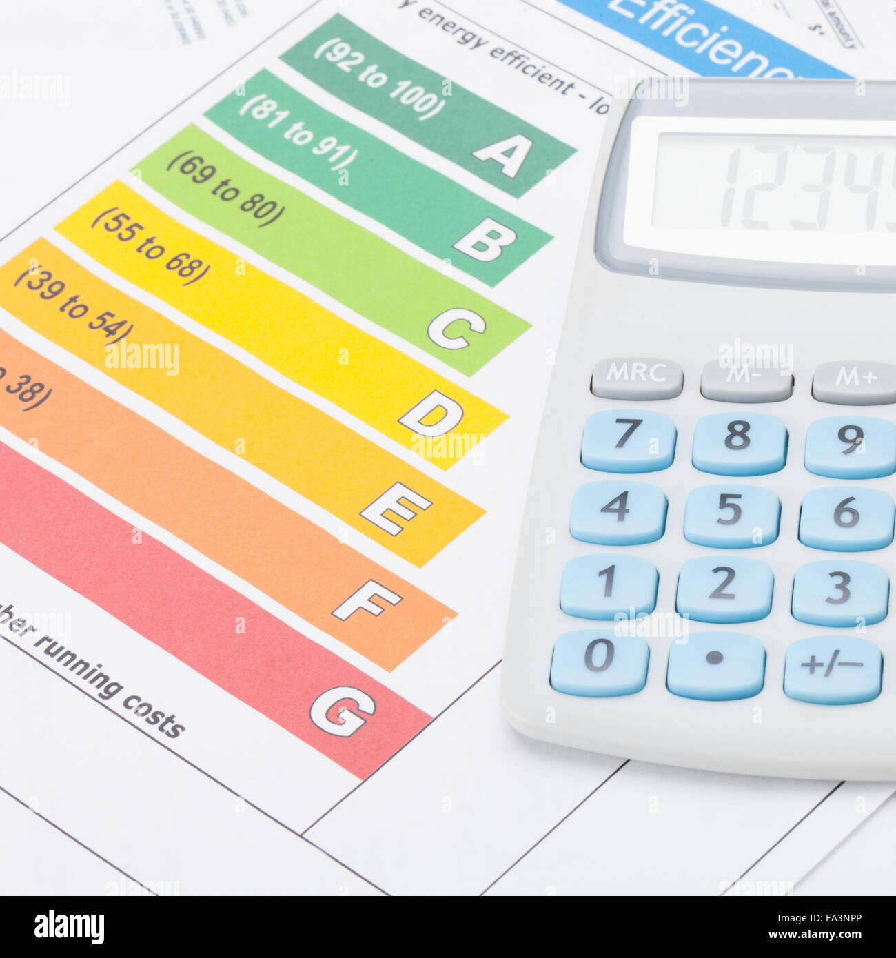 Neat calculator with energy efficiency chart - studio shot Stock Photo ...
