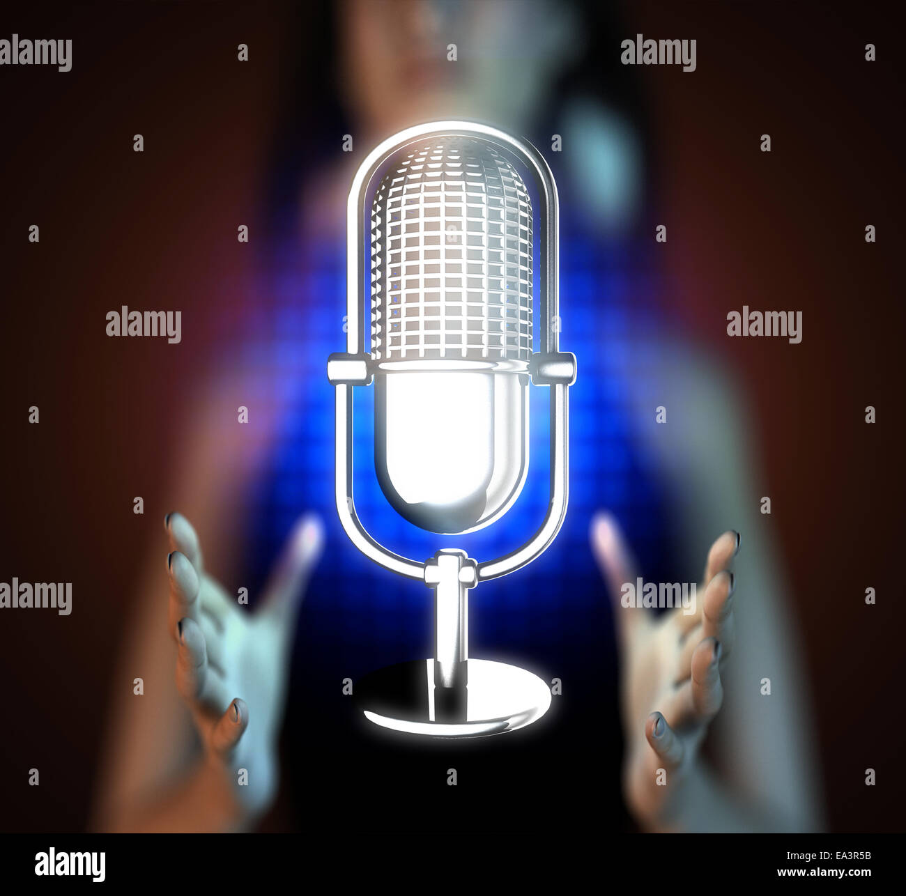Retro microphone on hologram Stock Photo - Alamy