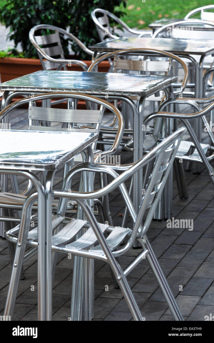 aluminum tables and chairs Stock Photo - Alamy