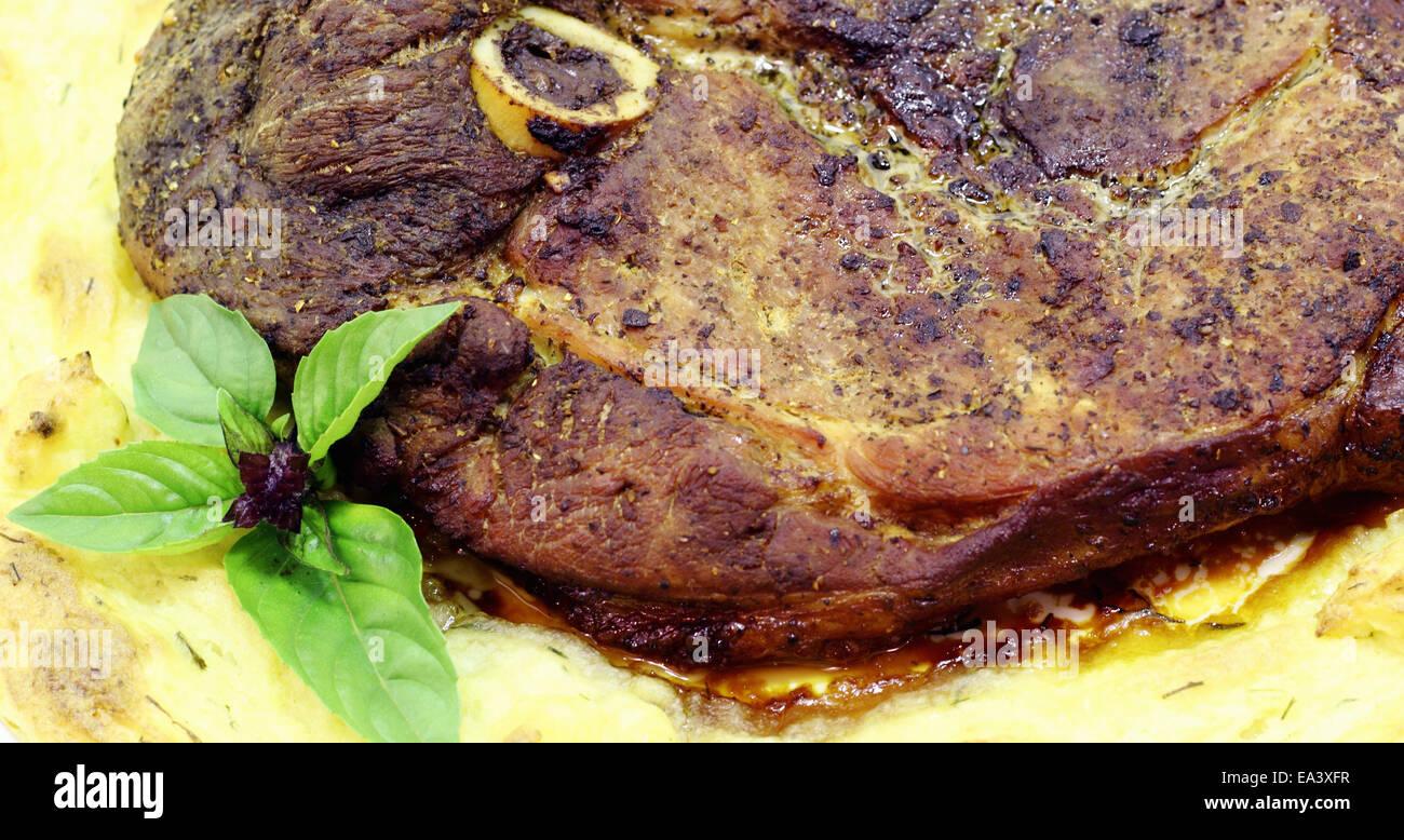Fried ham with mashed potatoes Stock Photo - Alamy