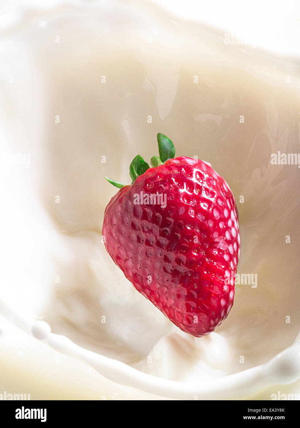 A strawberry drops in milk Stock Photo - Alamy