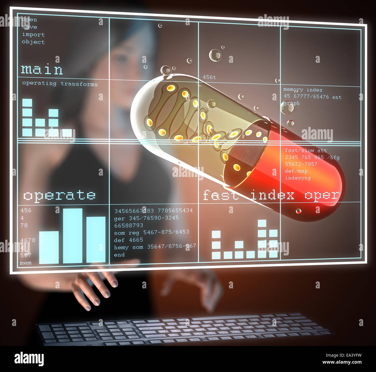 Transparent capsule on hologram Stock Photo - Alamy
