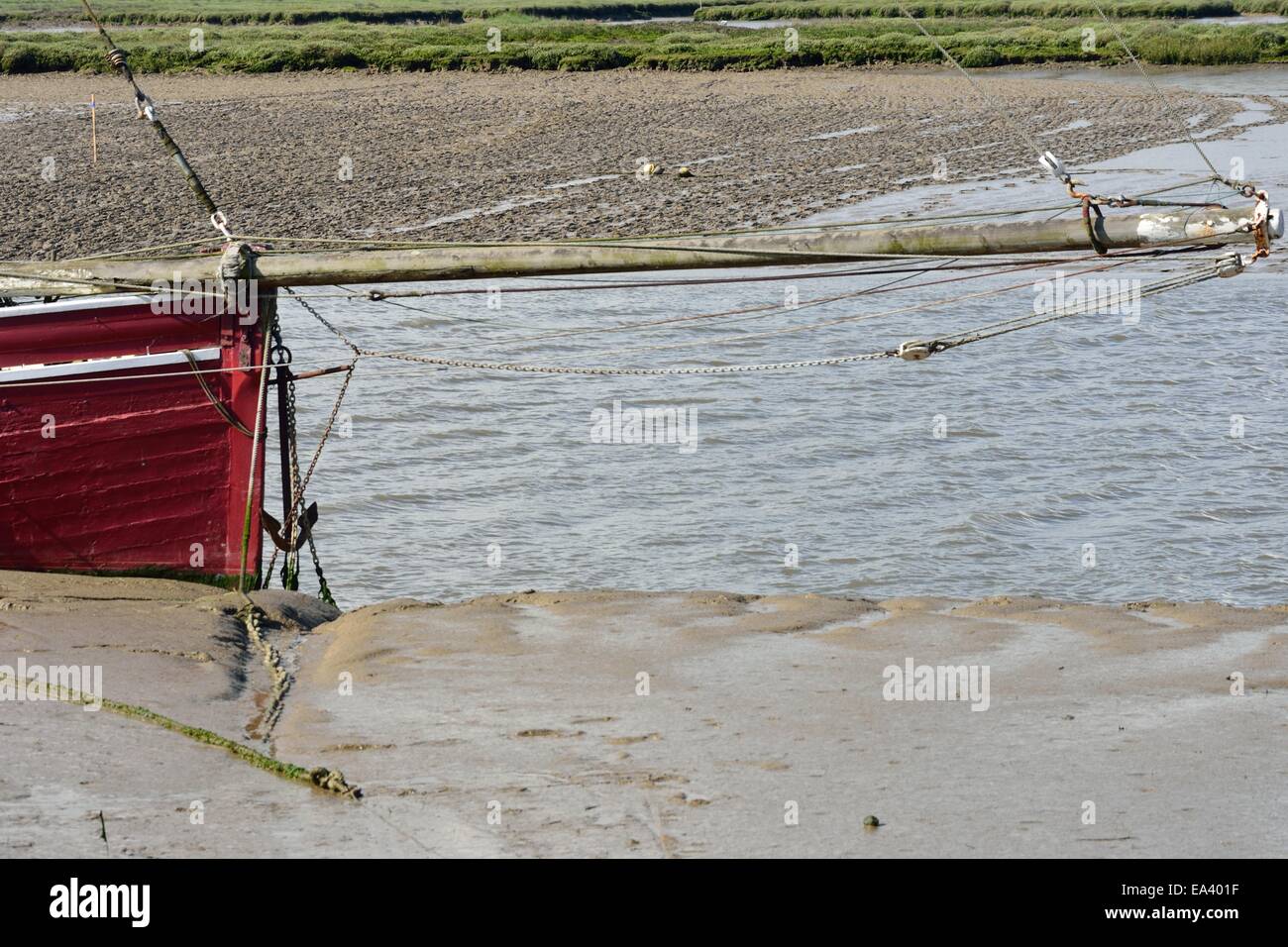 Red boat bow with anchor Stock Photo - Alamy