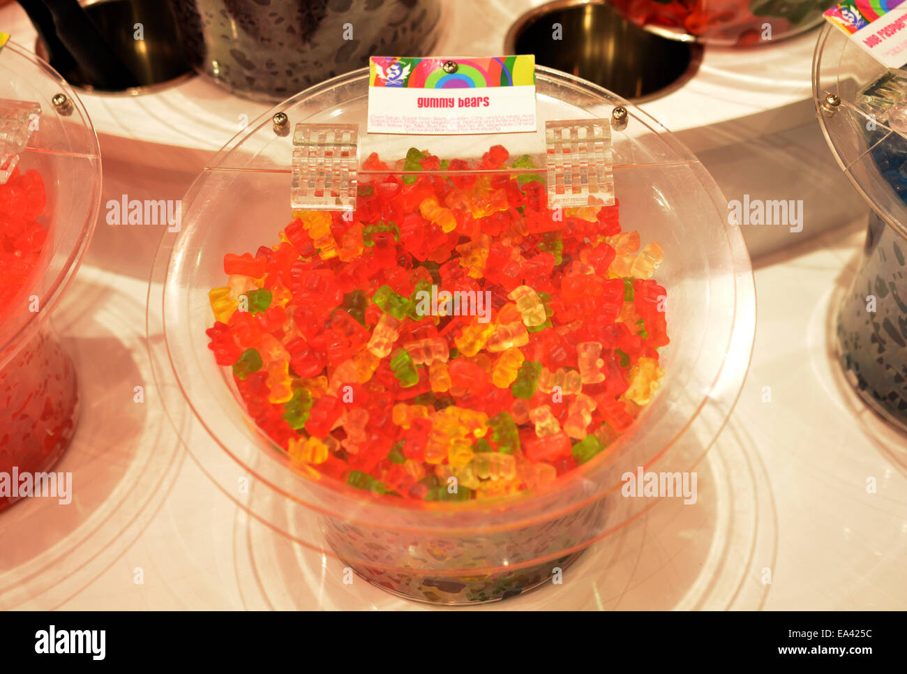 Display of Gummy Bears for sale at IT'SUGAR candy shop on Broadway in ...