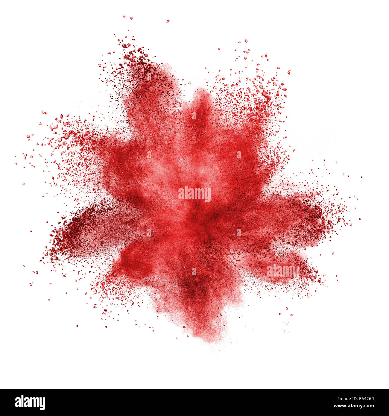 Red powder explosion isolated on white Stock Photo - Alamy