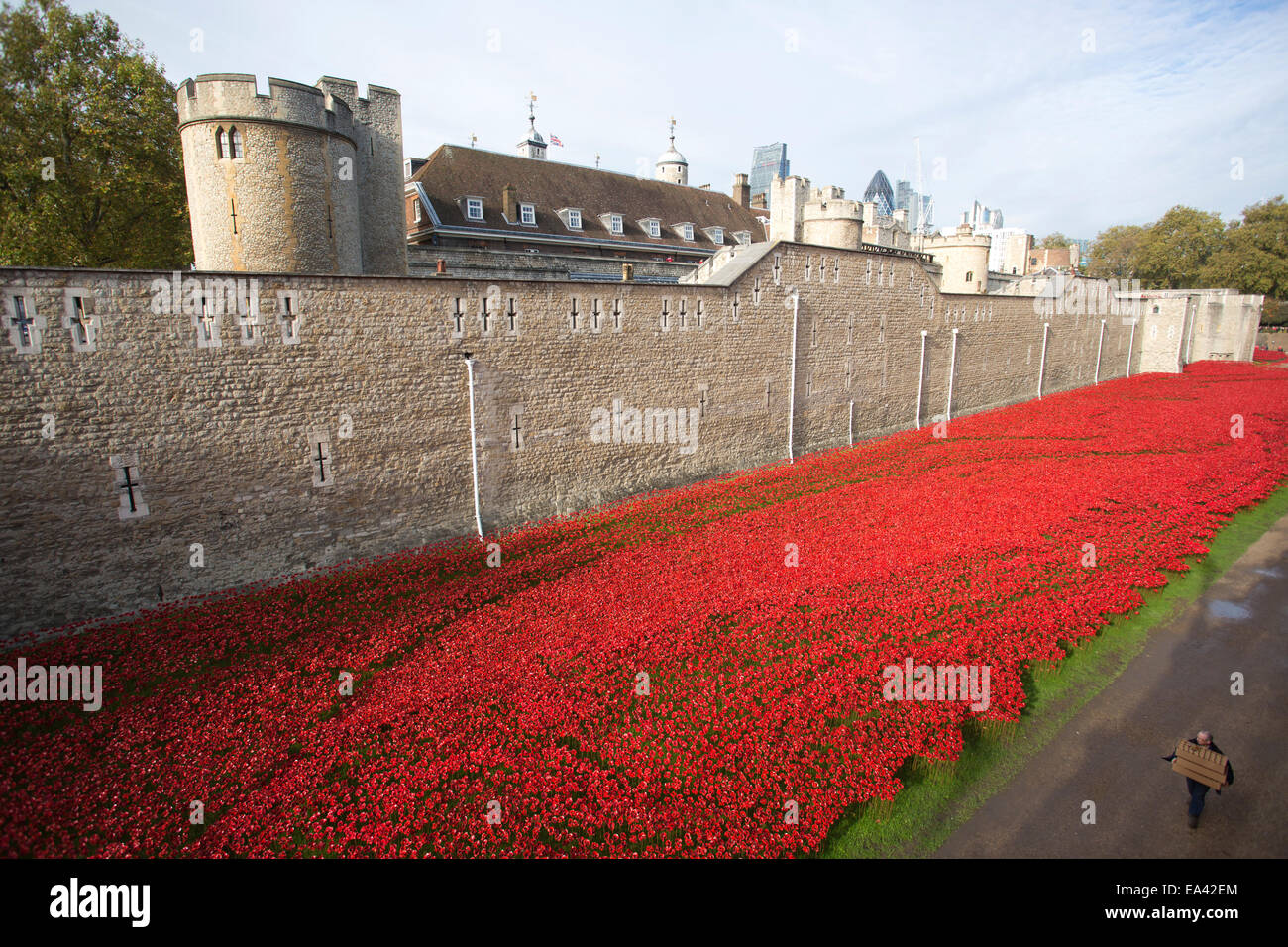 Ceramic poppies in the moat of the Tower of London commemorative ...