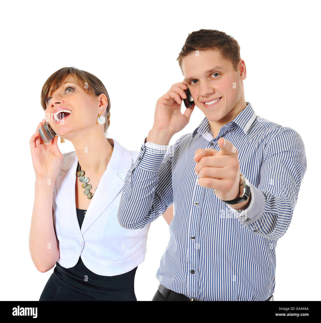 picture of man and woman with cell phones Stock Photo - Alamy