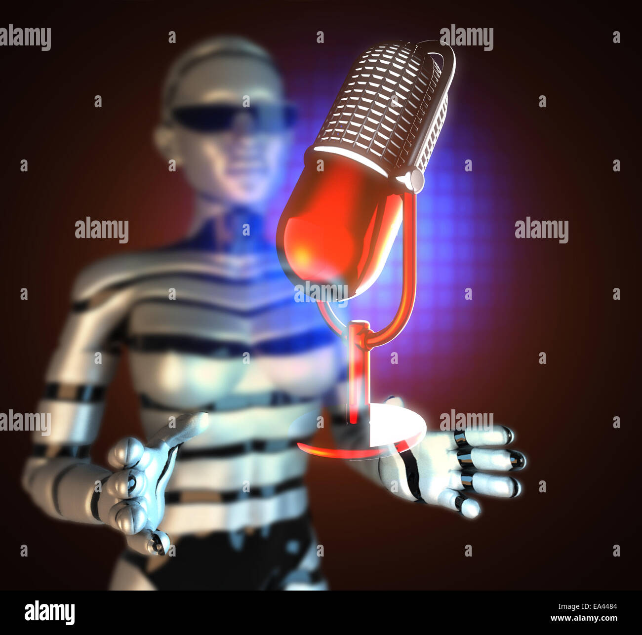 Retro microphone on hologram Stock Photo - Alamy