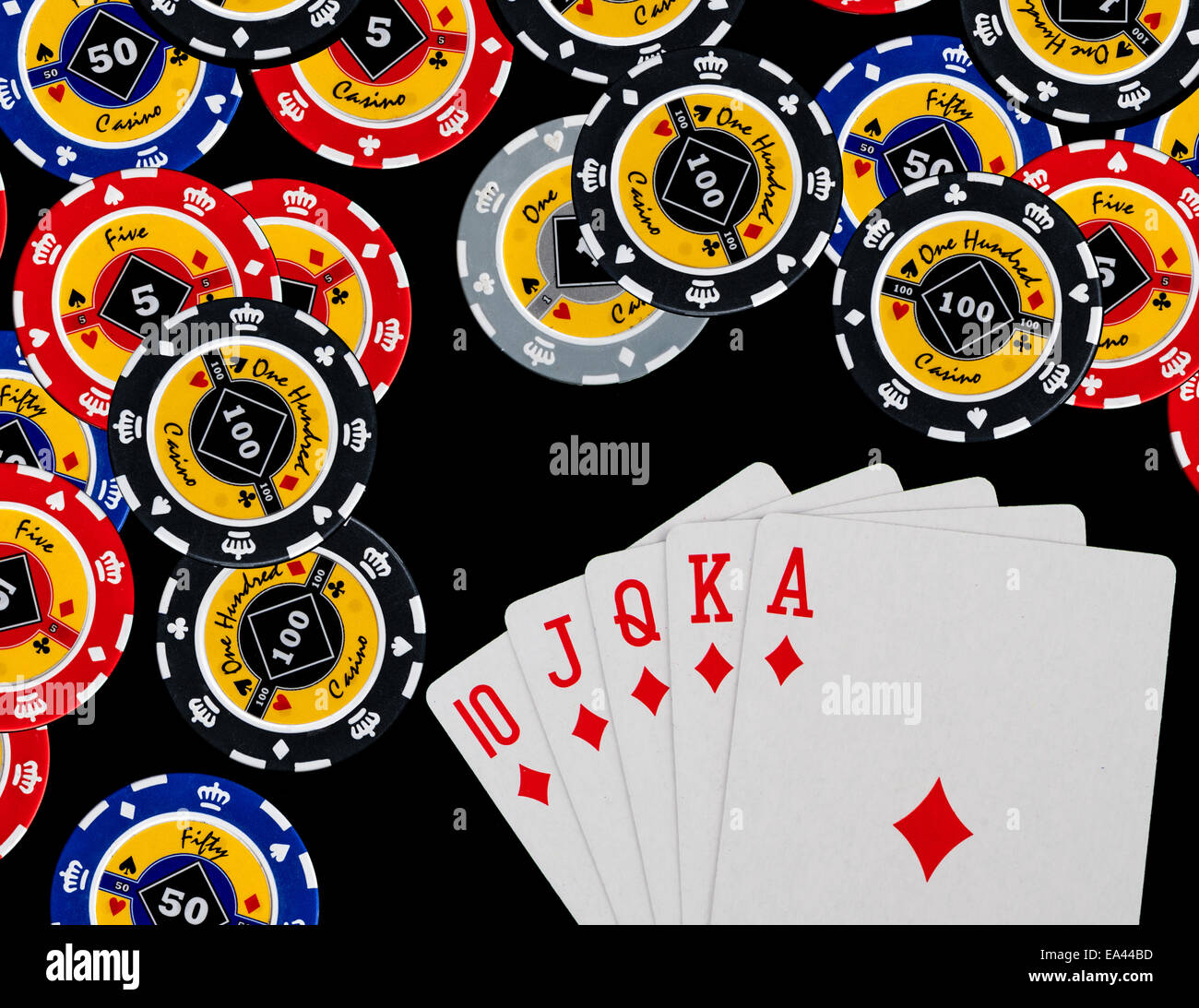 Poker chips Playing cards Stock Photo - Alamy
