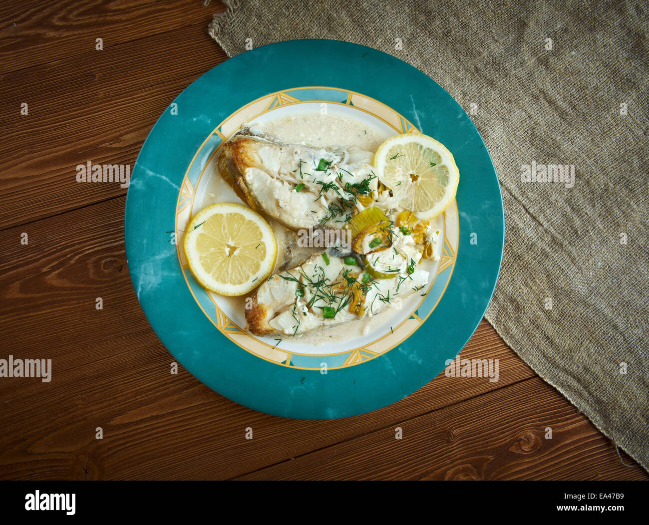 Halibut in Lemon Cream Stock Photo - Alamy