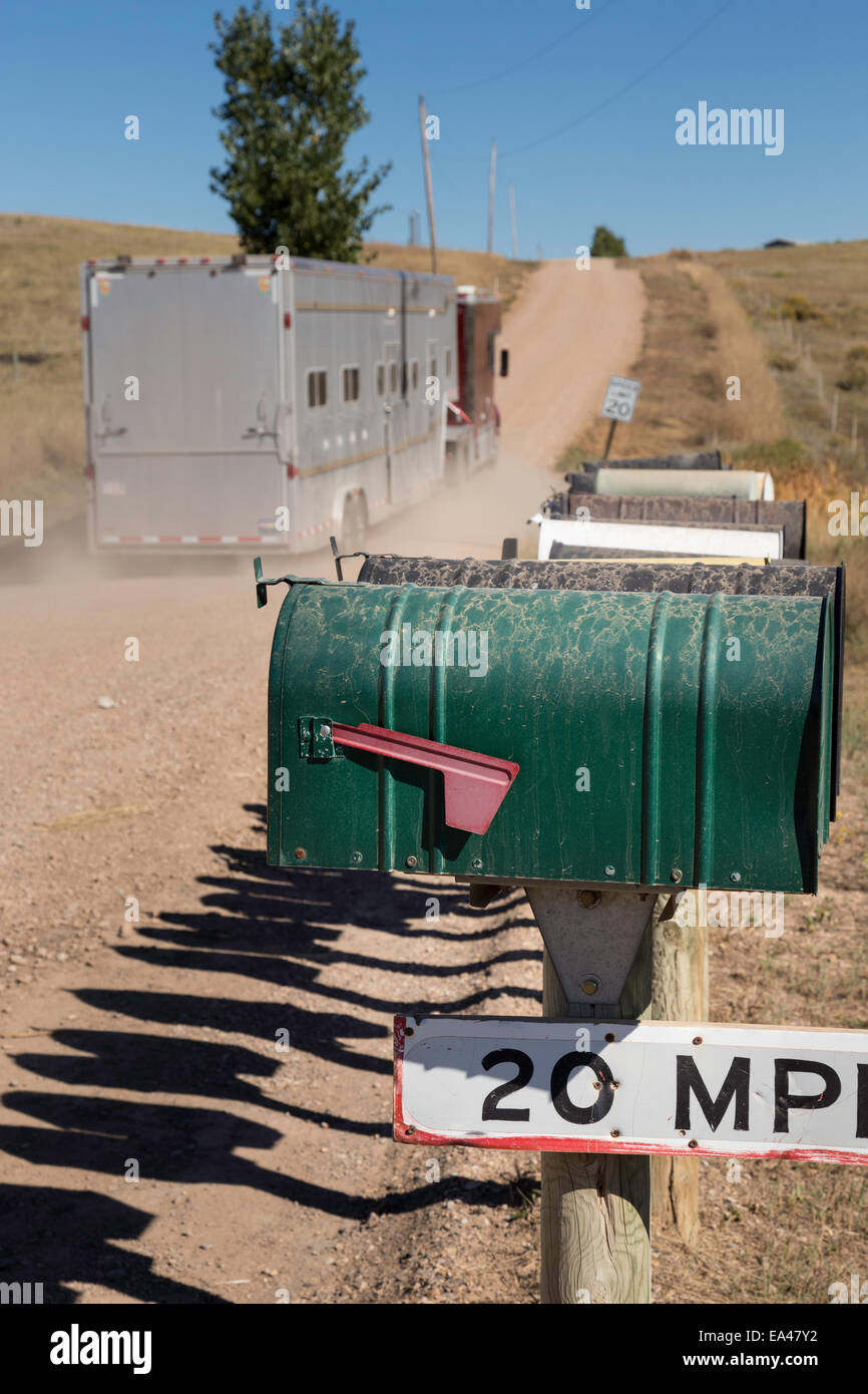 Line of Mailboxes (letterboxes) on Rural Dirt Road, South Dakota, USA ...