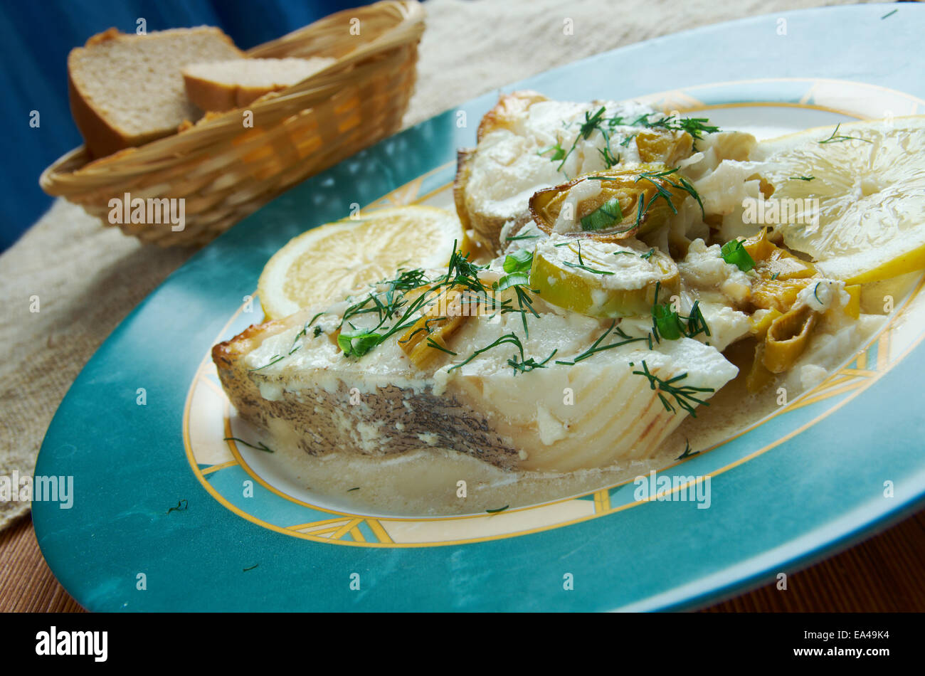 Halibut in Lemon Cream Stock Photo - Alamy