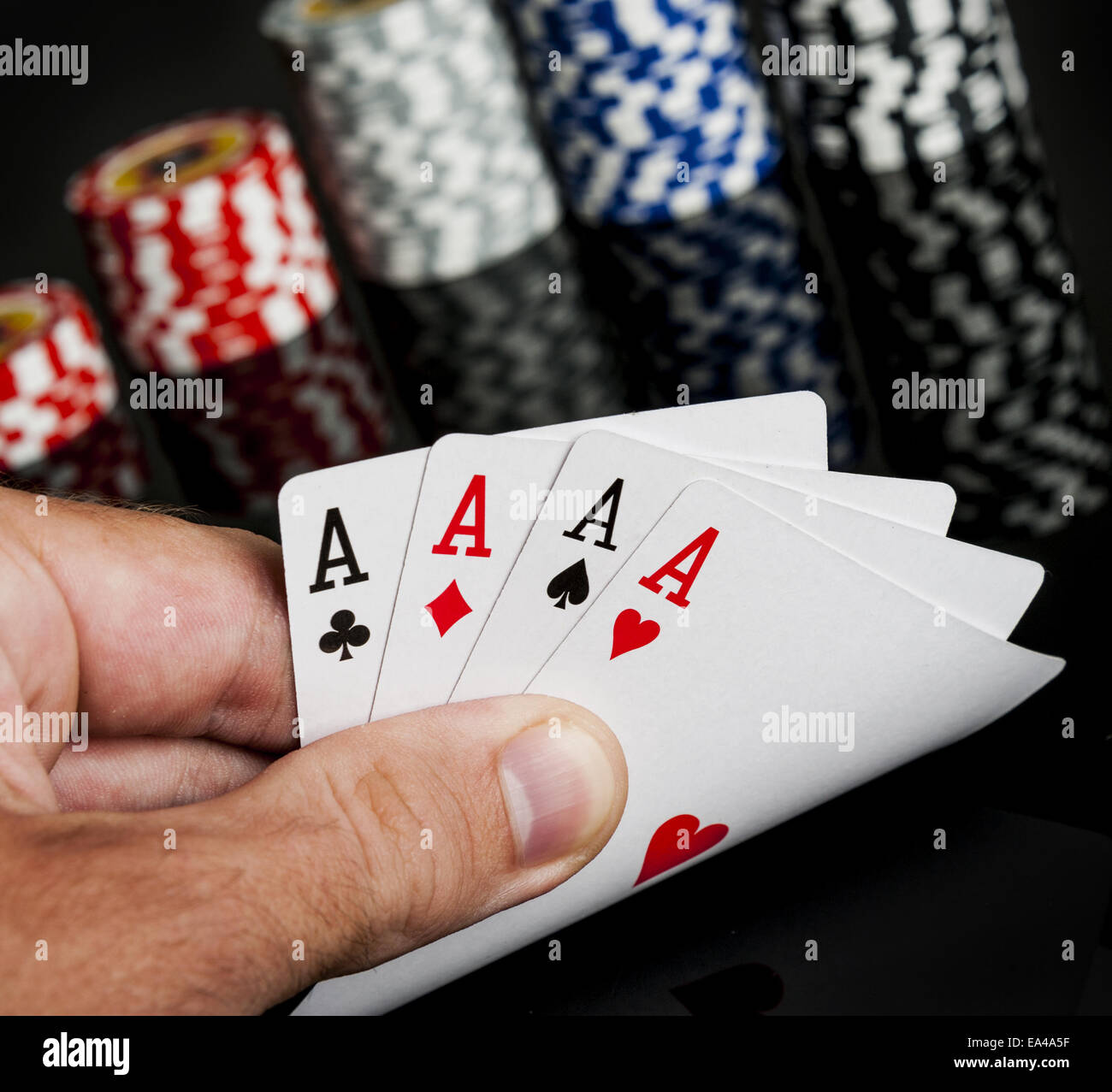 Poker chips Playing cards Stock Photo - Alamy