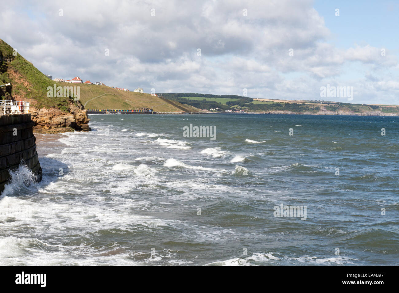Whitby harbour looking over the north sea, North Yorkshire, England ...