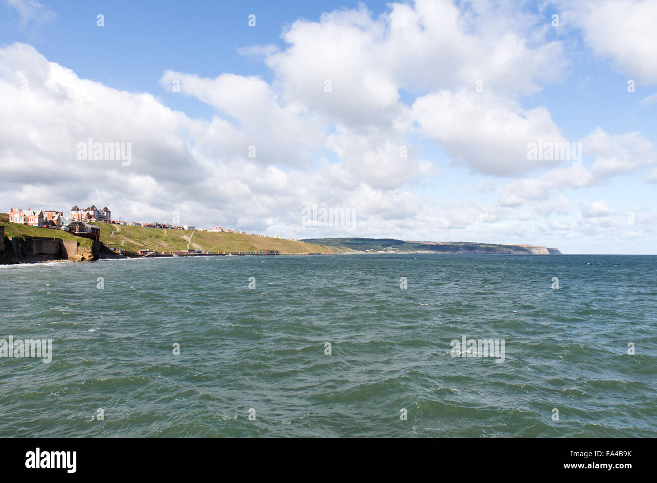 Whitby harbour looking over the north sea, North Yorkshire, England ...