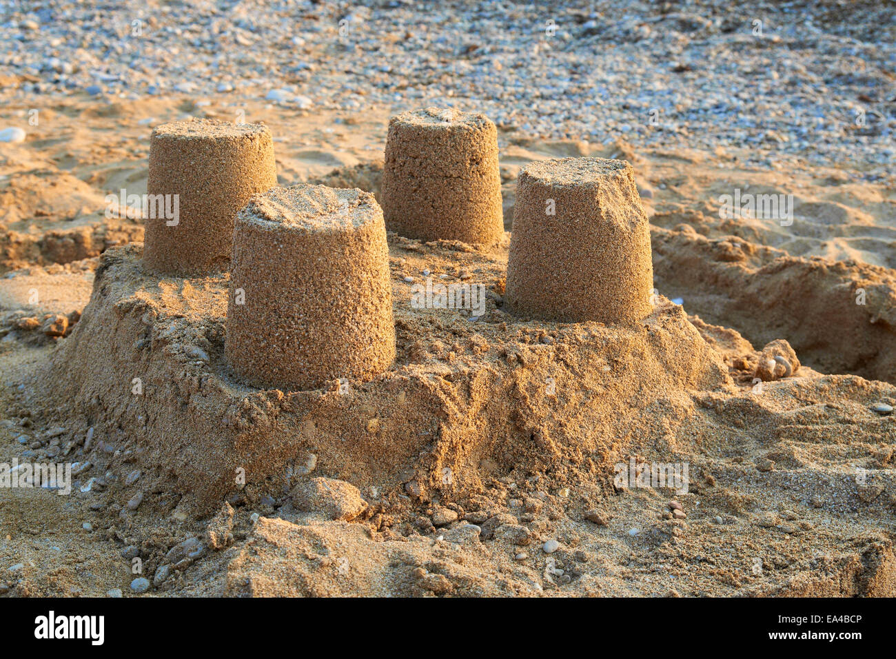 Towers from sand- castle on the beach Stock Photo - Alamy