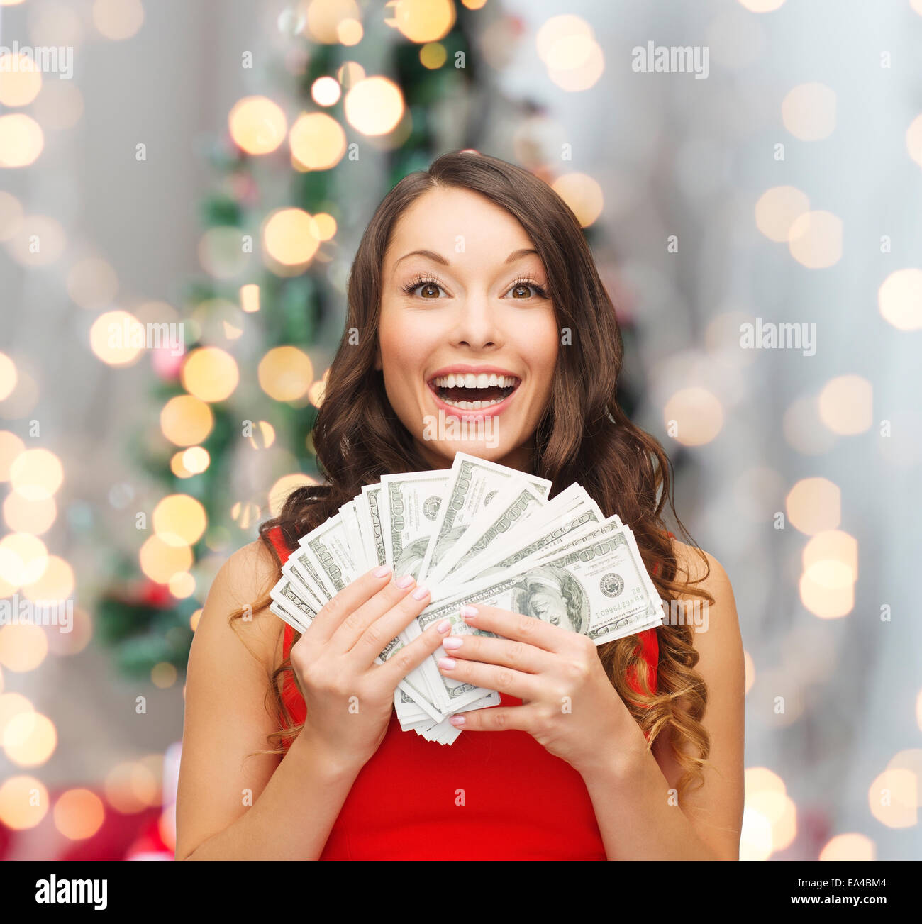 woman in red dress with us dollar money Stock Photo - Alamy