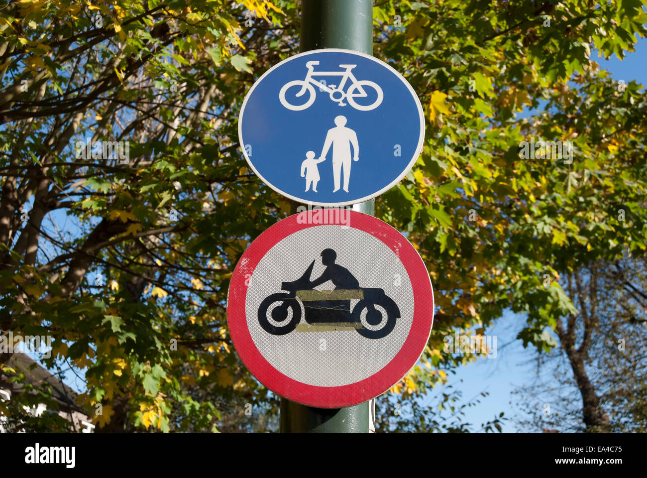 british road signs indicating a shared path for pedestrians and ...