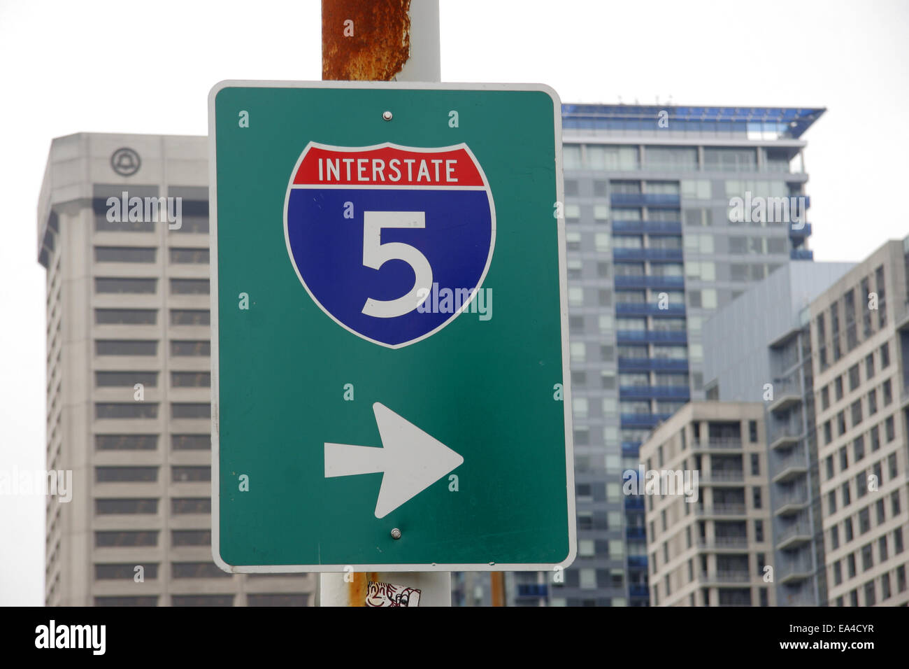 Interstate 5 sign, downtown Seattle, Washington State, USA Stock Photo ...