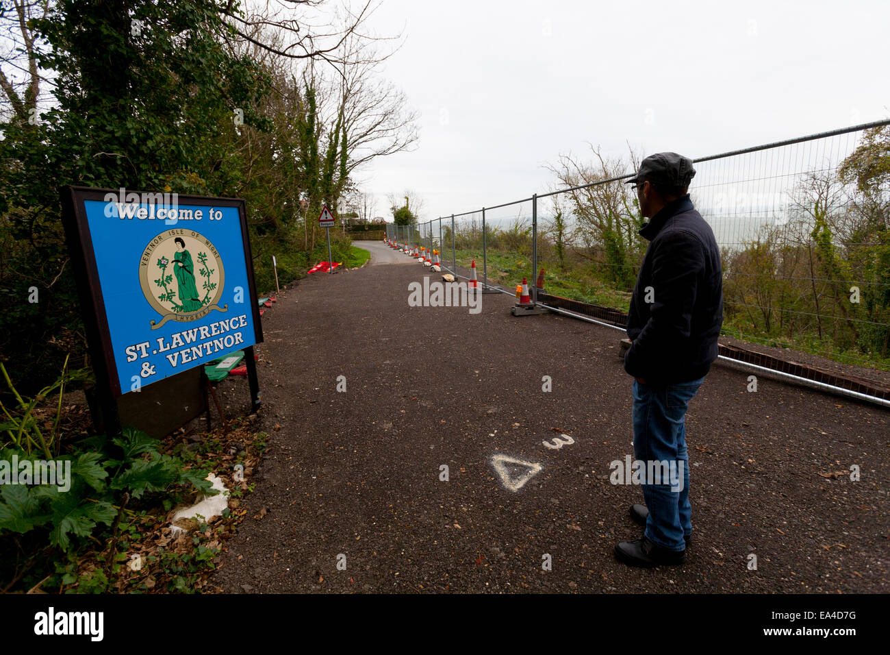 Landslip Land slide St Lawrence to Ventnor Undercliff drive road Isle ...