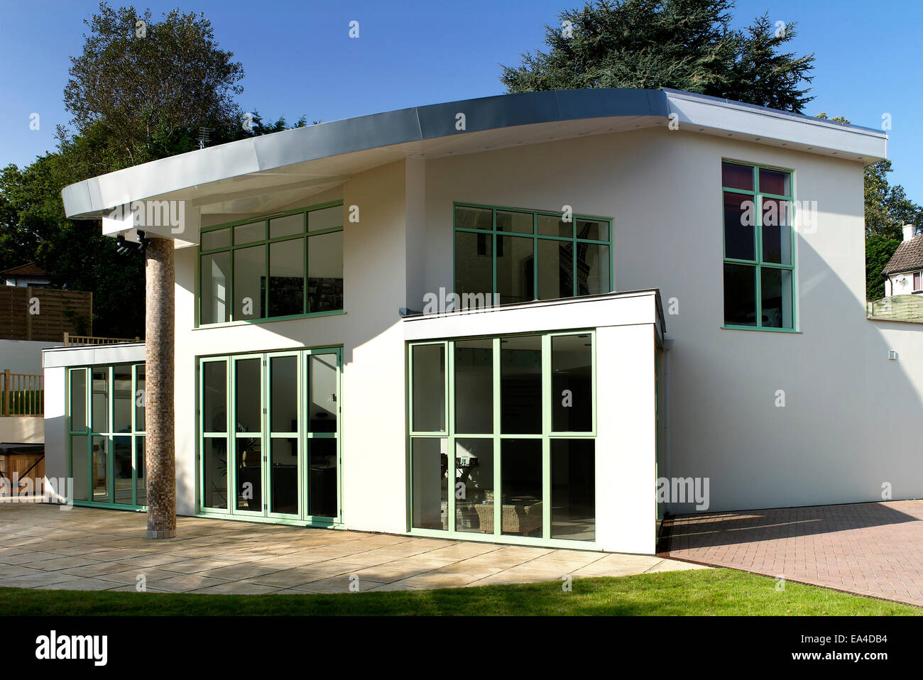 Window facade and terrace of Moonraker house, Exmouth, Devon, UK Stock ...
