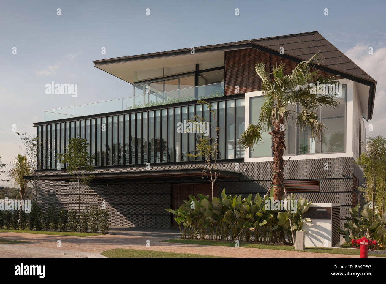 Modern exterior with vertical glazing panels, Sentosa, Singapore, Asia ...