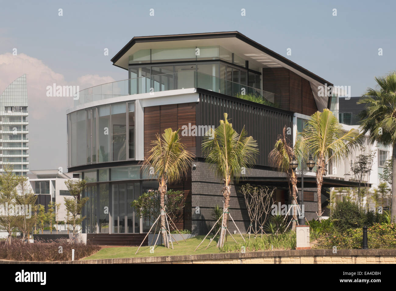 Modern exterior with vertical glazing panels, Sentosa, Singapore, Asia ...