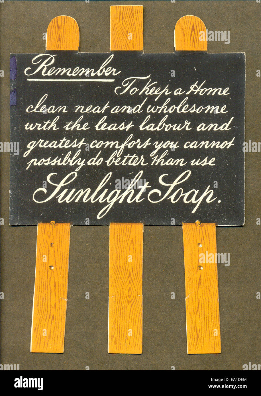 Die cut chromolithographed advertisement for Sunlight Soap Stock Photo ...