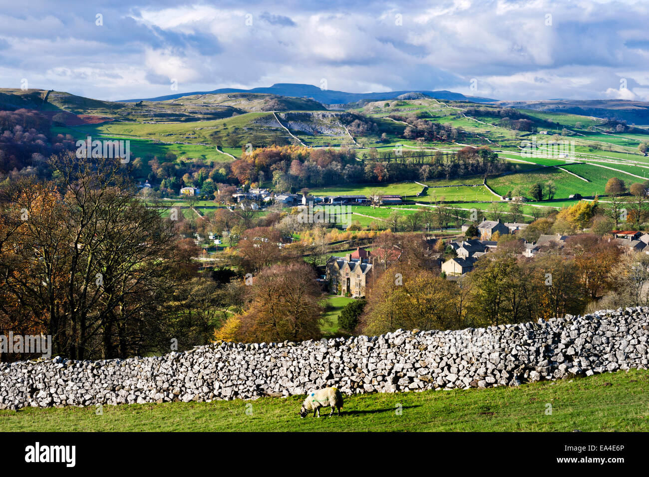 Autumn, Langcliffe village, Near Settle, Yorkshire Dales National Park ...