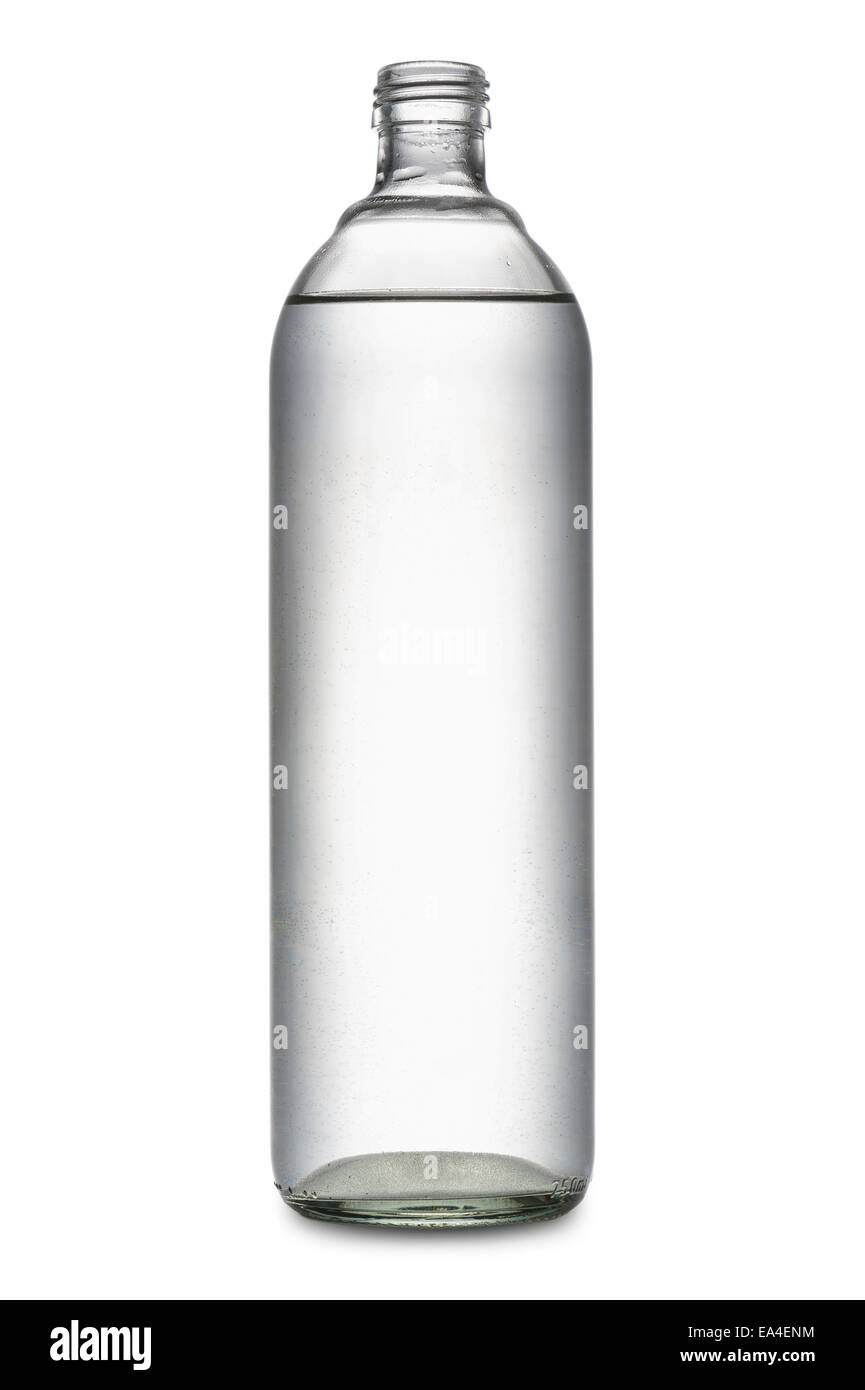 glass bottle full of natural water, on white background Stock Photo - Alamy
