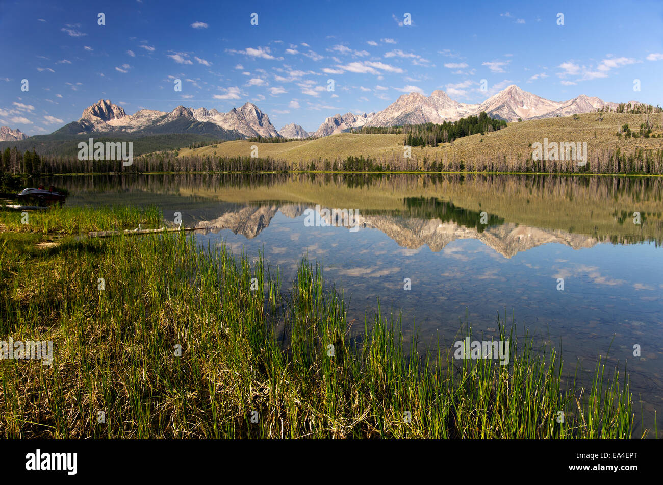 Little Redfish Lake, Sawtooth Mountains in background; Stanley, Idaho ...