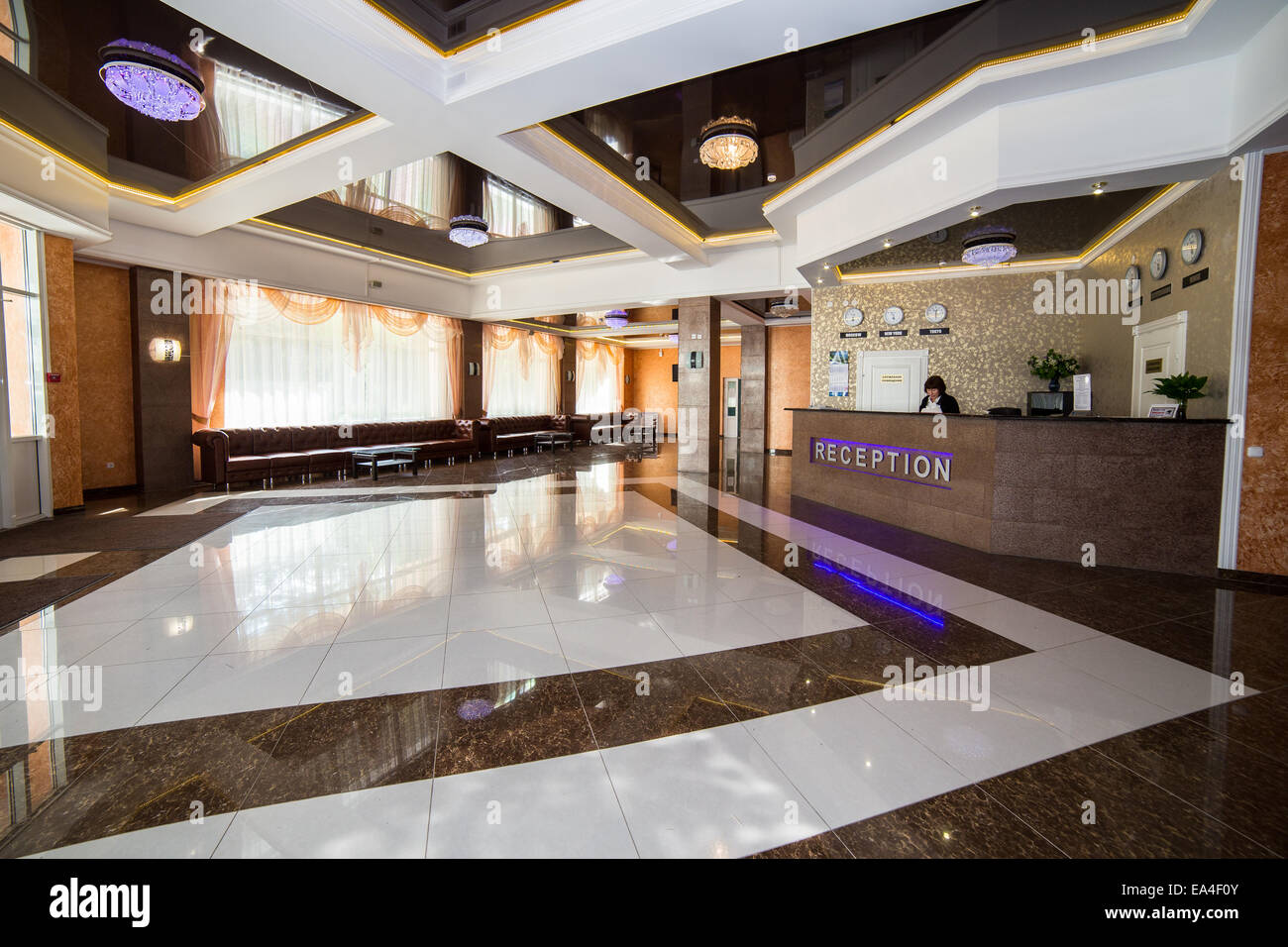 Luxury lobby in hotel, reception hall interior design Stock Photo - Alamy