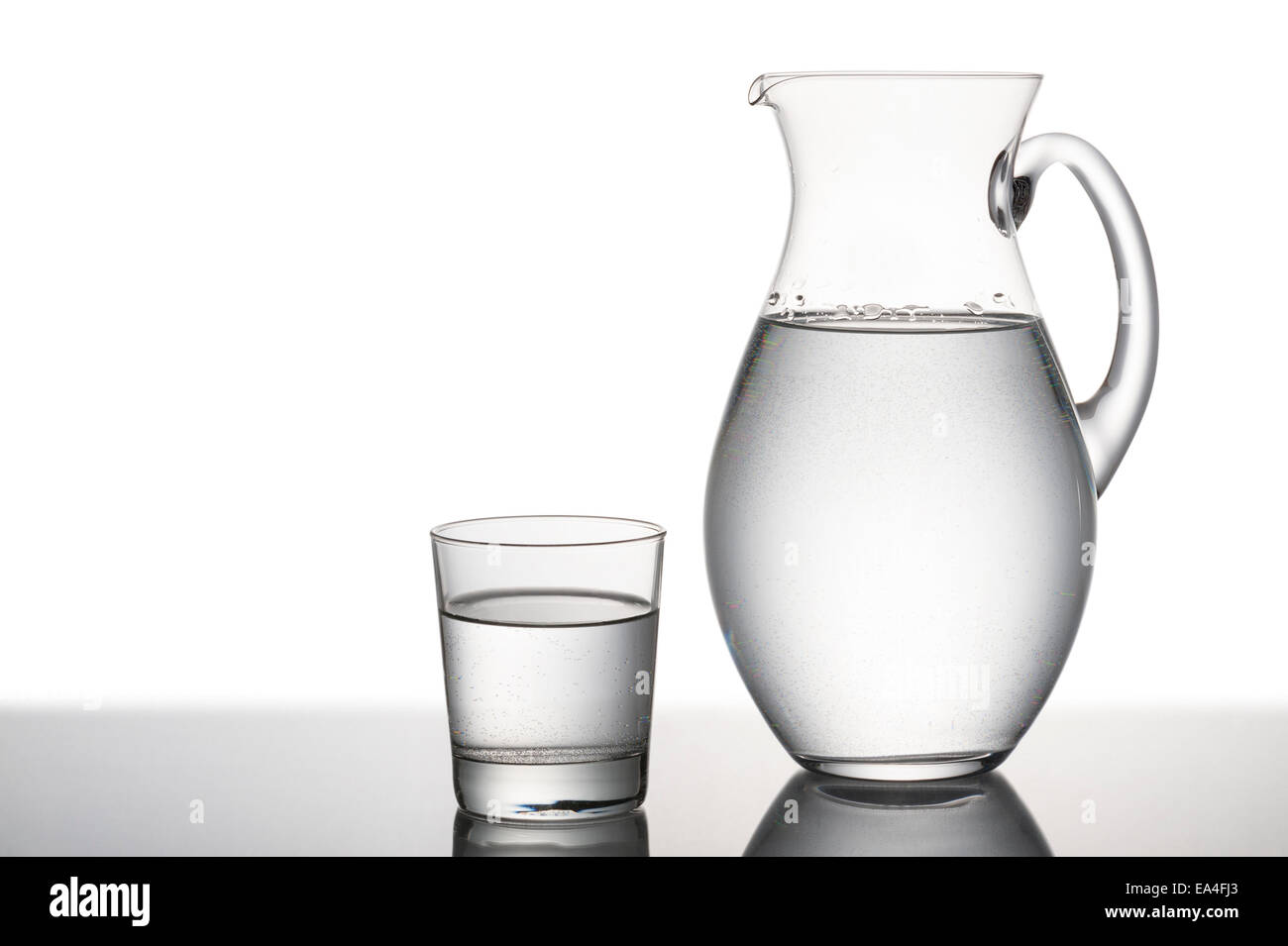 jug and glass full of water, on white background Stock Photo - Alamy