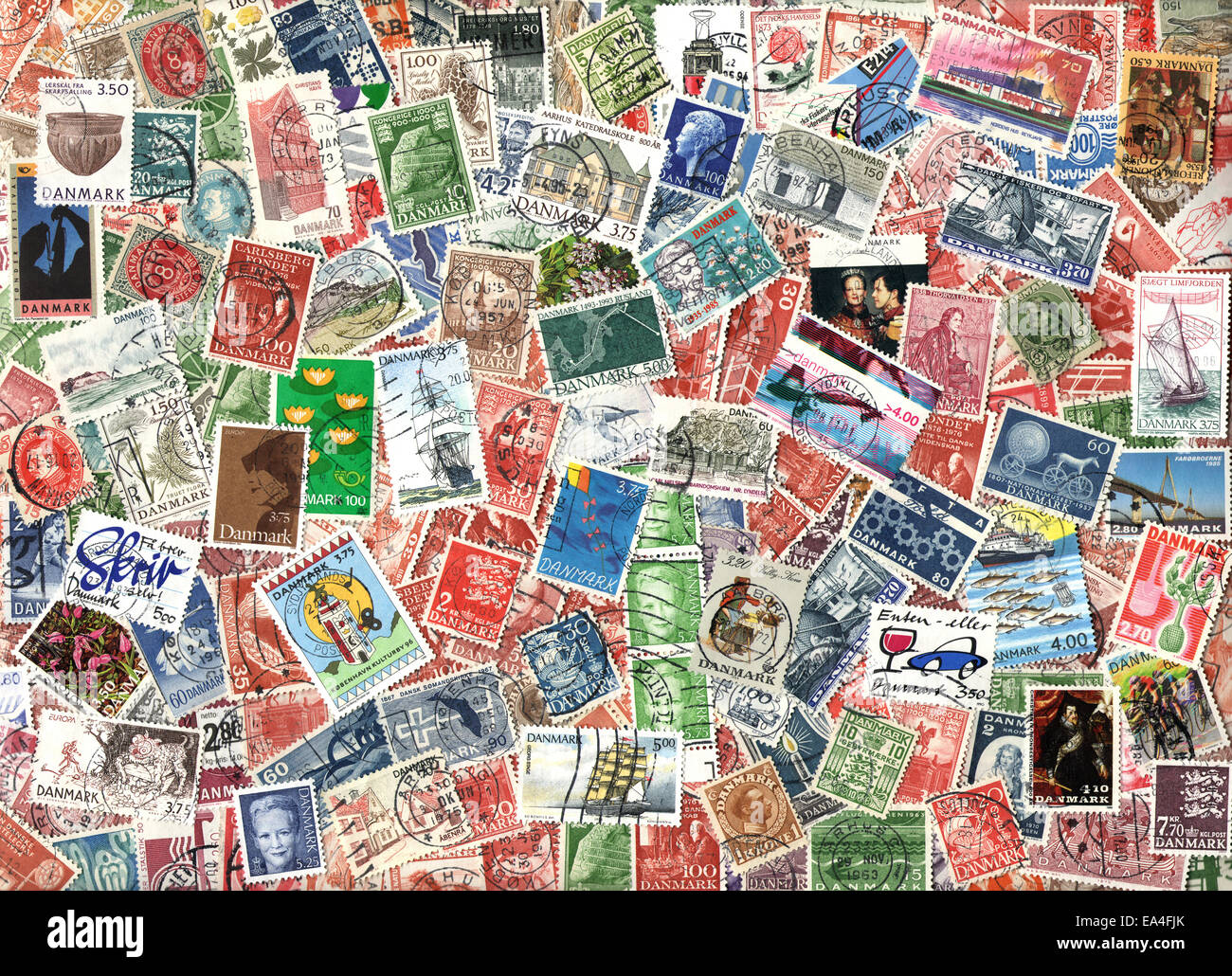 Background of the old postage stamps issued in Denmark Stock Photo - Alamy