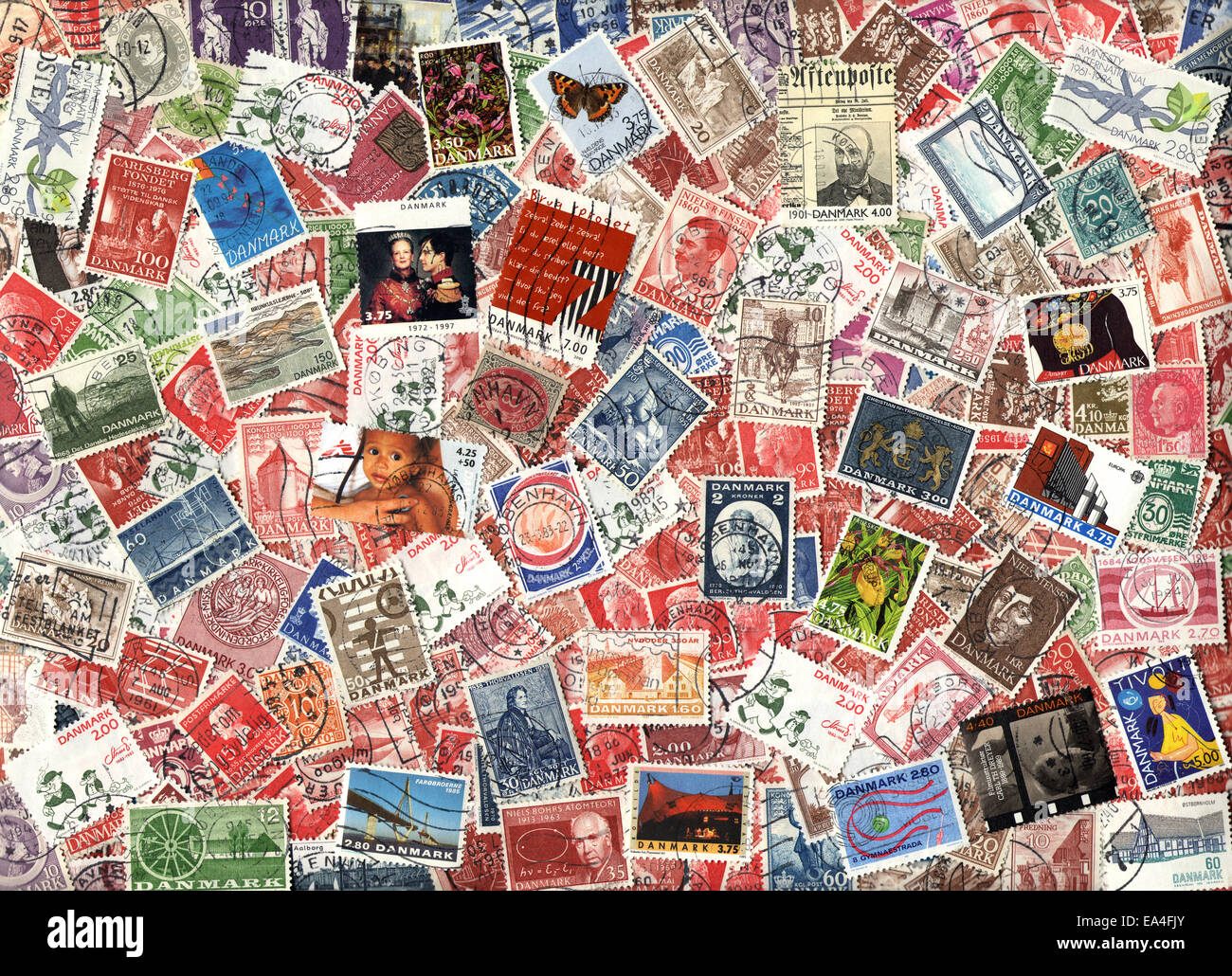 Background of the old postage stamps issued in Denmark Stock Photo - Alamy