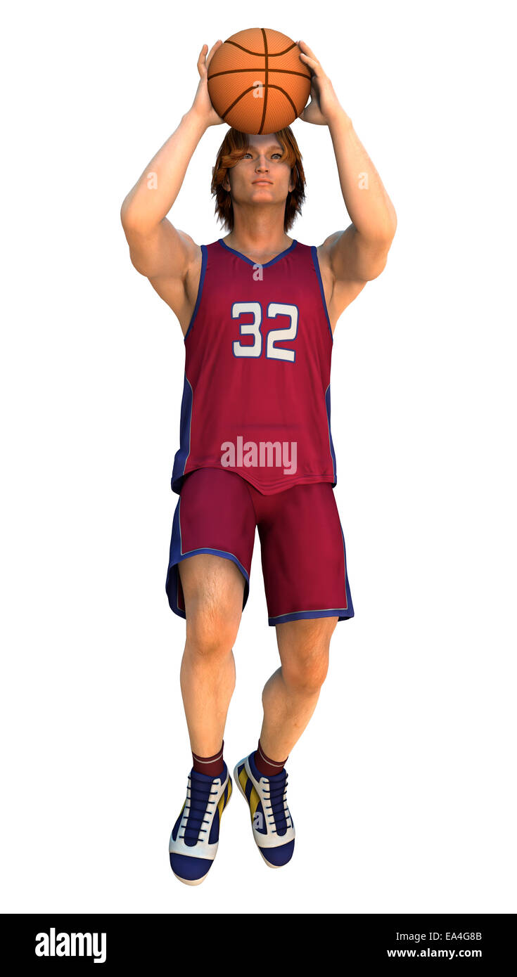 3D digital render of a young basketball player with a ball isolated on ...