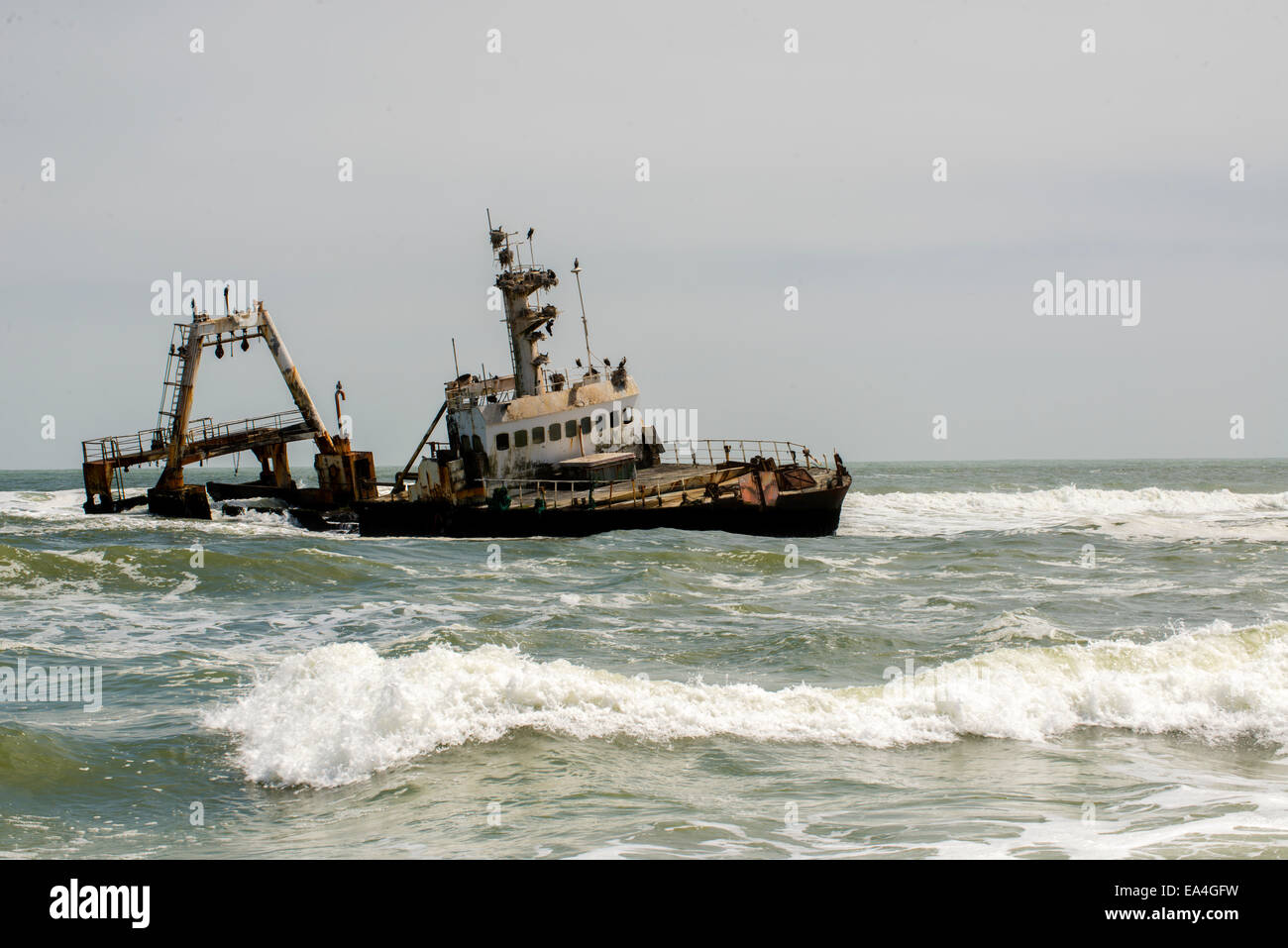 Wreck of a trawler on the shore of the Skeleton Coast, Namibia Stock ...