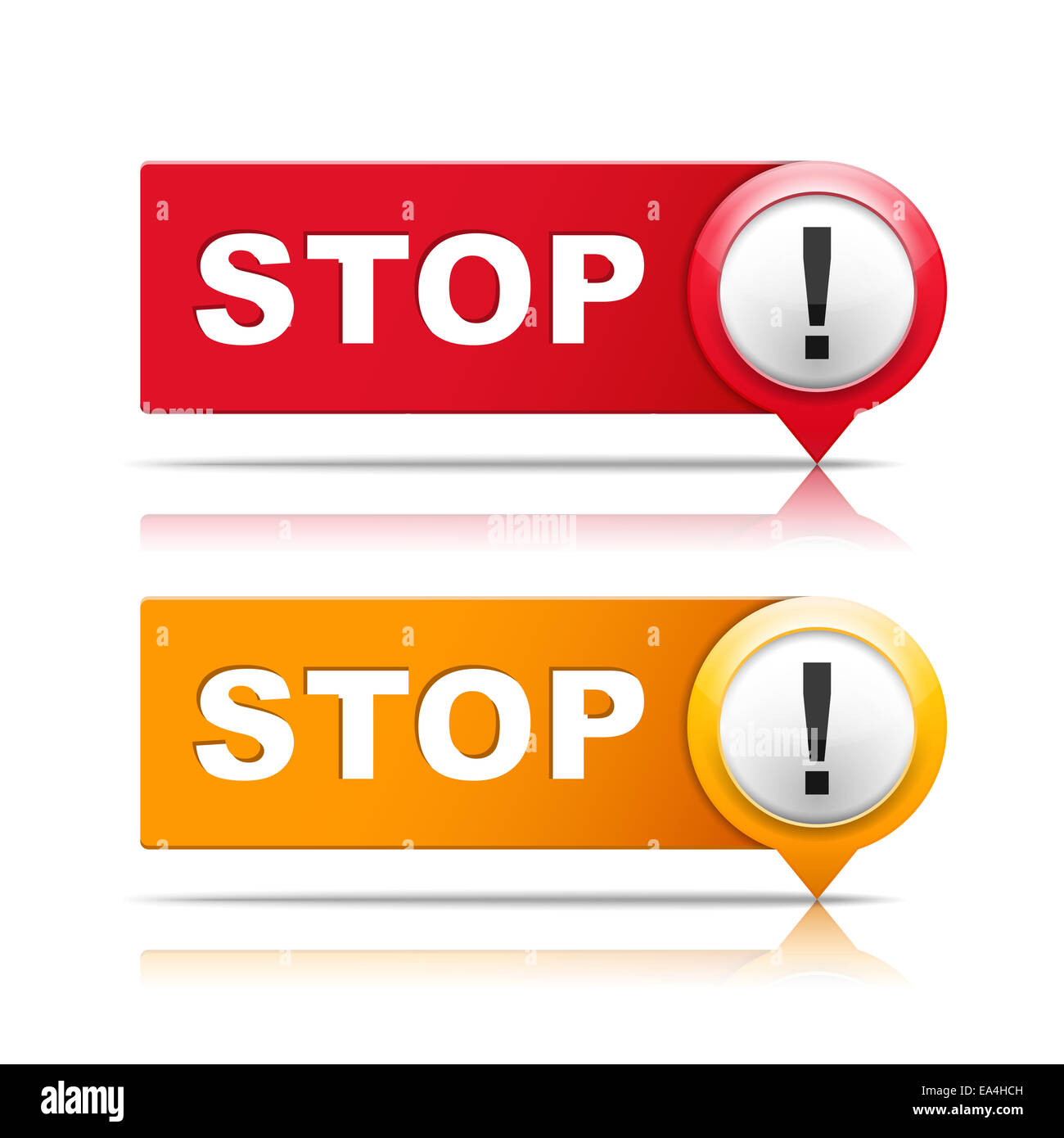 Red and orange stop signs with exclamation marks Stock Photo - Alamy