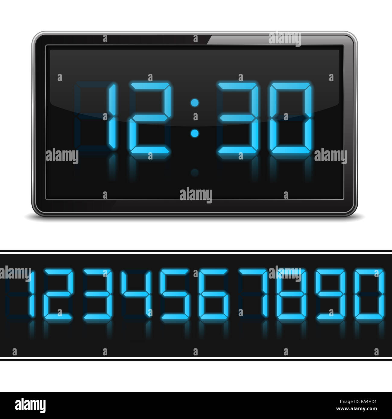 Digital clock and set of glowing numbers Stock Photo - Alamy