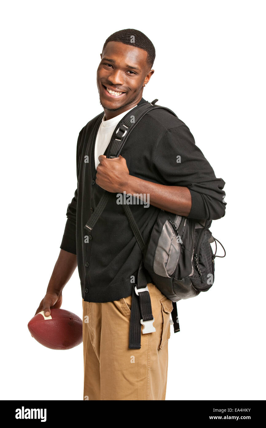 Casual Dressed Happy College Black Student Holding Football Isolated on ...
