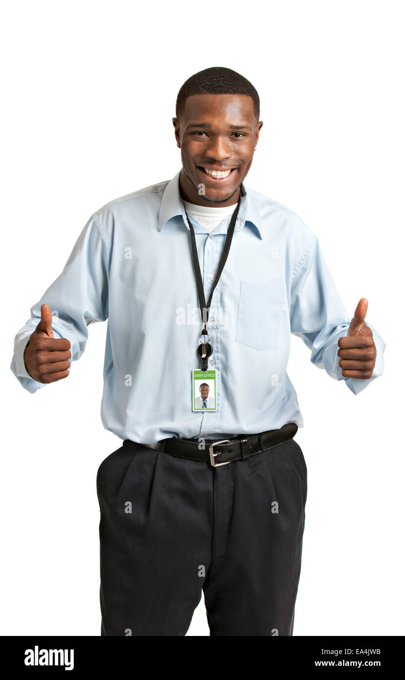 Happy Smiling African American Worker Carrying Employee Badge on ...