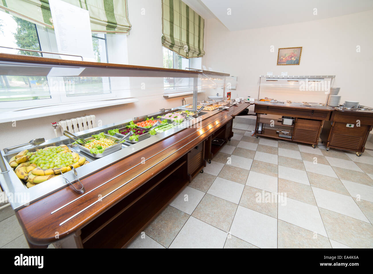 Restaurant buffet with the trays with salads at the counter Stock Photo ...