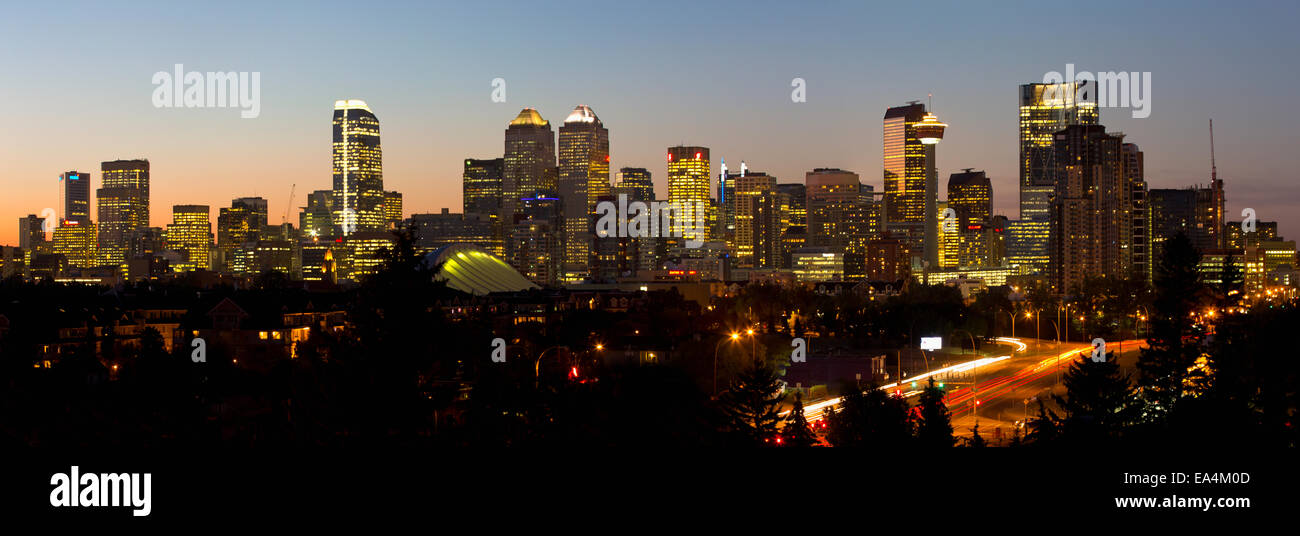 Panoramic night scene of the skyline of Calgary; Calgary, Alberta ...