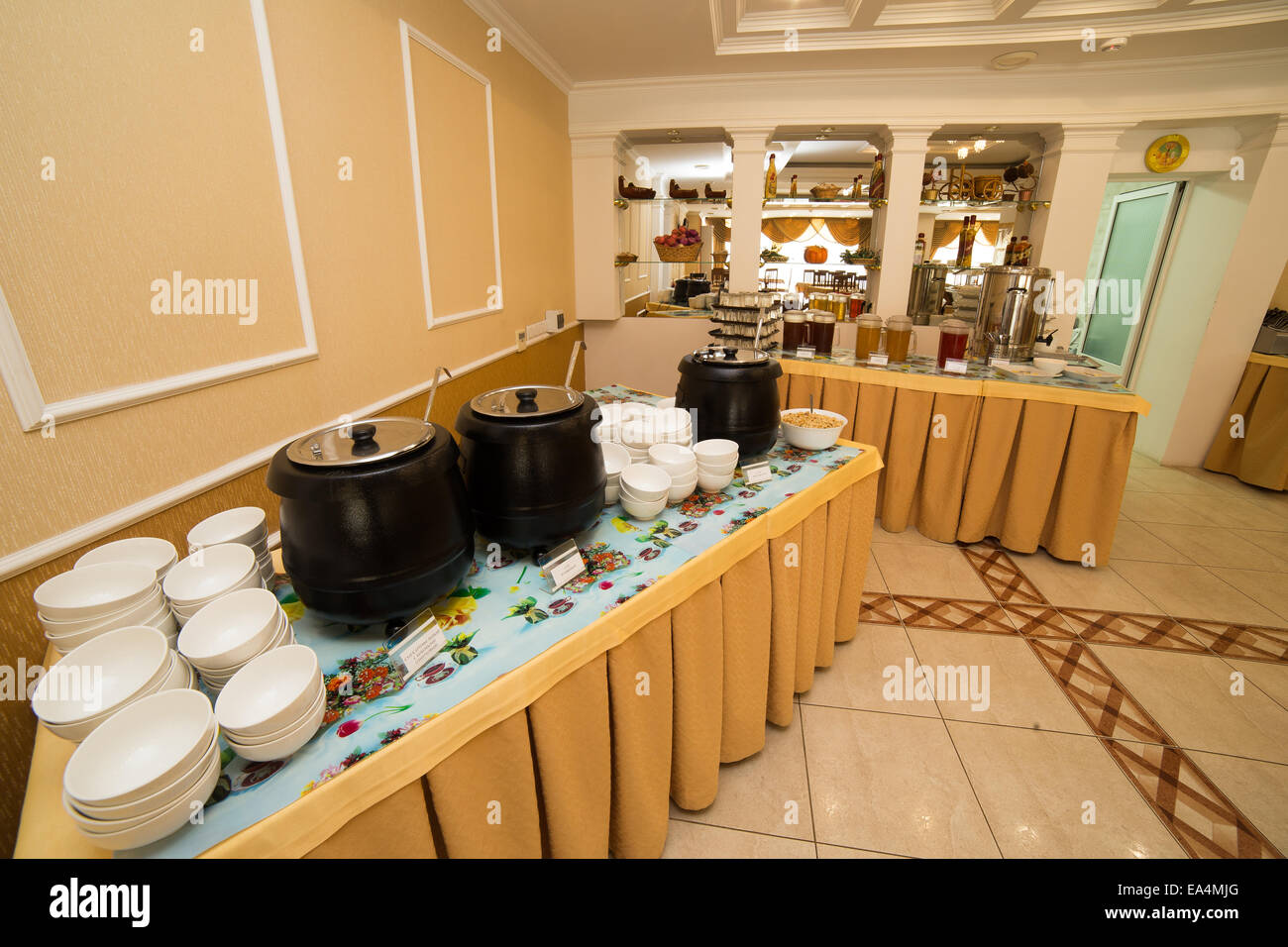 Restaurant buffet with the trays with salads at the counter Stock Photo ...