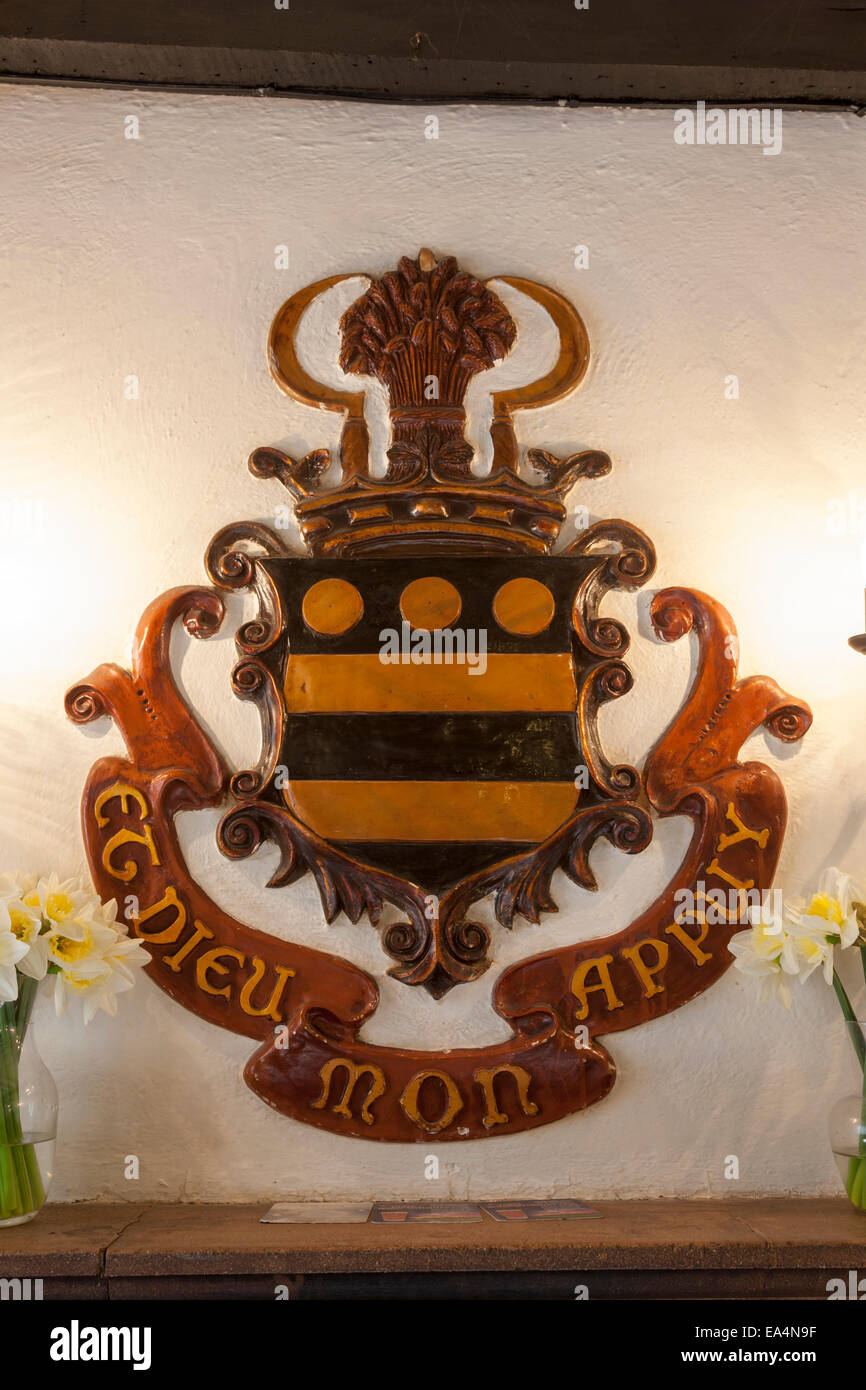 Coat of arms at The Hungerford Arms, Farleigh Hungerford Stock Photo ...