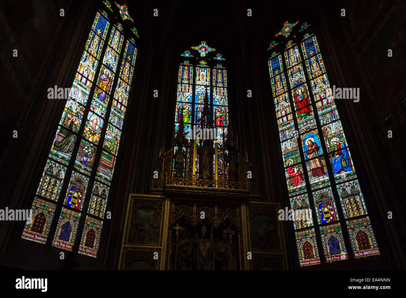 Decal window transparency inside the cathedral of St Vitus in Prague, a ...