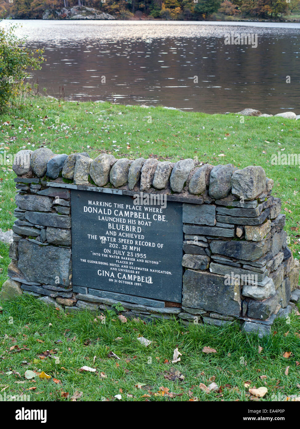 Memorial stone celebrating the place where Donald Campbell set the ...