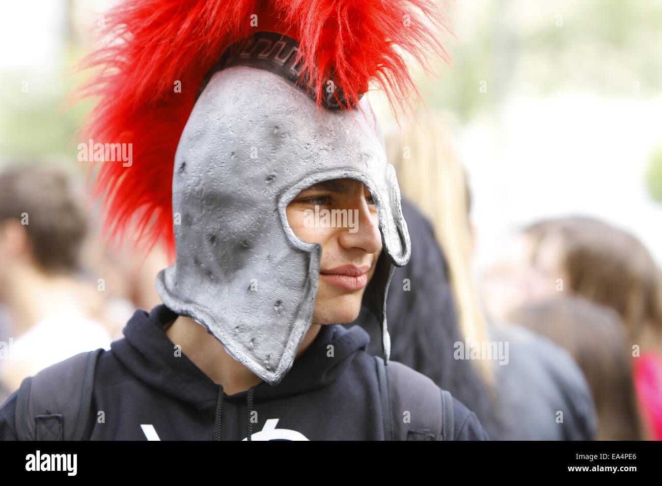 Athens, Greece. 6th November 2014. A student protester is pictured, who ...