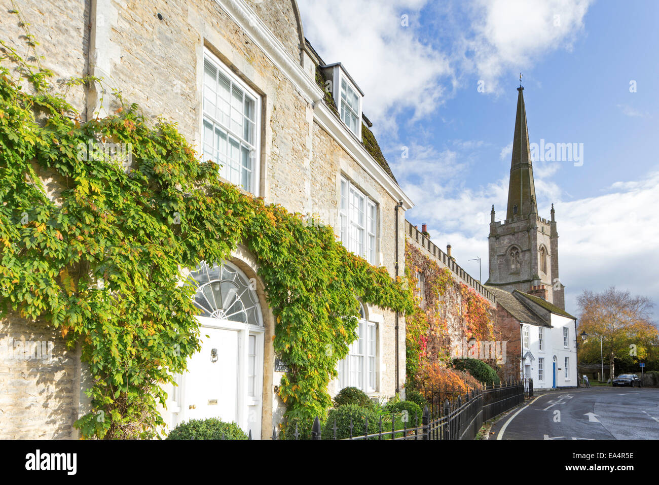 The spire of St Lawrence Church in the Cotswold town of Lechlade on ...